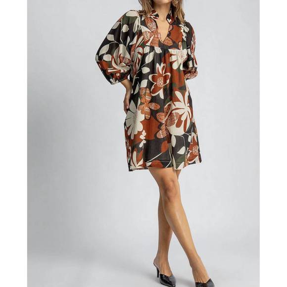 STYLE U | Dresses | New Style U Fall Floral High Neck Mini Dress In ...